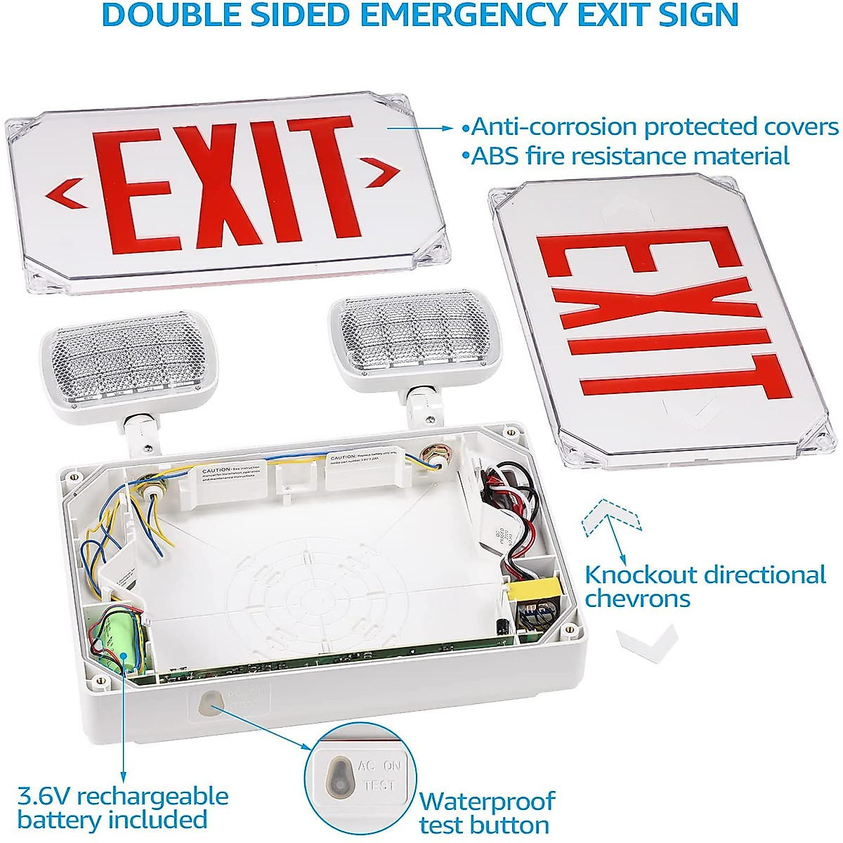 LEONLITE Exit Light Bundle Emergency Light, 1-Pack Wet Location Exit Sign with Emergency Lights, UL Listed, Red & 4-Pack Wet Location Emergency Light with Battery Backup, UL Listed