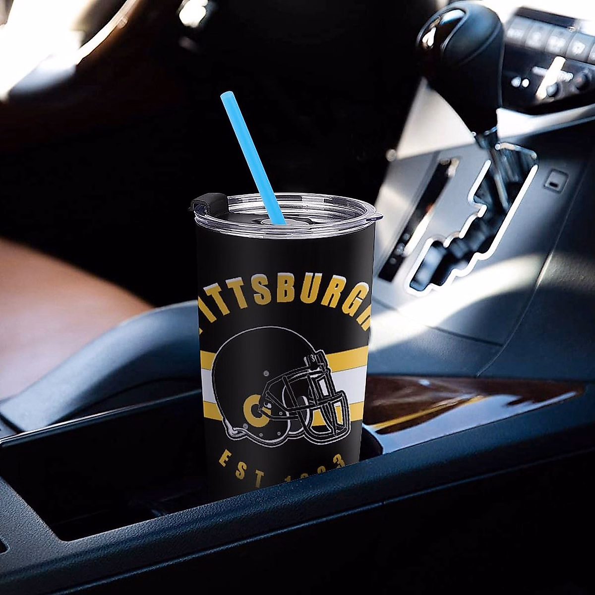 Custom Pittsburgh Tumbler 20oz Stainless Steel with Lid & Straw Personalized Football Fans Gifts for Women Men Coffee Travel Mug Cup Add Name Number