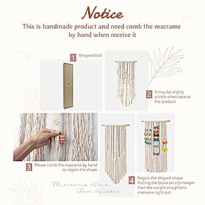 Mkono Macrame Bow Holder Hanging Hair Bow Organizer for Girls Hair Bows,Boho Wall Hair Clips Headband Storage Hanger for Baby Toddler Girls Room, Ivory (Clips and Other Props Not Included)