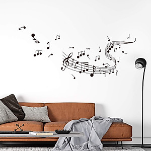 Music Notes Notation Band Wall Sticker Decal, Removable DIY Vinyl Art Mural Wallpaper Home Decor for Kids Bedroom Music & Dance Room Decorations(53×27inch / Black)