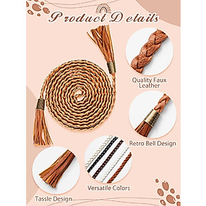 SATINIOR 5 Pieces Women's Tassel Braided Waist Belt Skinny Chain Belts PU Leather Braided Dress Belts Woven Rope Belts Skirt Dress, Christmas Party, Black, White, Beige, Camel and Brown, Different