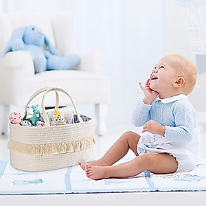 MBJERRY Baby Rope Diaper Caddy Organizer - Nursery Storage Bin Canvas Portable Diaper Storage Basket with Removable Inserts for Changing Table &Car, Newborn Baby Shower Basket