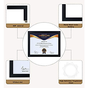 ELSKER&HOME 8.5x11 Picture Frame - Certificate Document Frame 6 Pack with Semi-Tempered Glass - Black Sturdy Wood Composite Award Diploma Frame - Includes Hanging Hardware and Desktop Easel