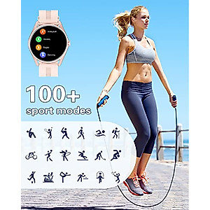 HUAKUA Smart Watches for Women Men (Answer/Make Calls) Compatible with iPhone/Android Phones, Reloj para Mujer Hombre Round Fitness Tracker with Heart Rate Monitor Sleep/Steps Tracker Waterproof Pink