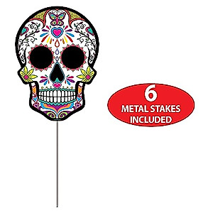 Beistle 6 Piece Corrugated Plastic Day Of The Dead Decorations Sugar Skull Yard Signs For Dia De Los Muertos Party Supplies Celebrations, Made In USA Since 1900