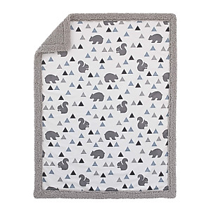 NoJo Mountain Patchwork - Grey, Denim, Slate Blue, Charcoal 4 Piece Nursery Crib Bedding Set- Comforter, 100% Cotton Fitted Crib Sheet, Dust Ruffle, Baby Blanket