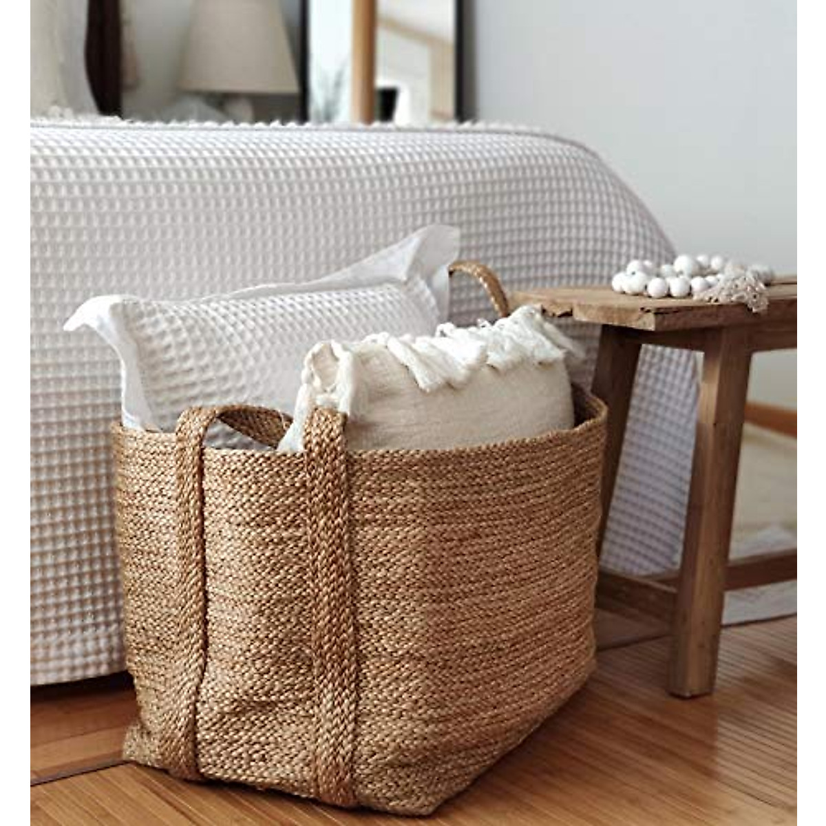 GooBloo Extra Large Handmade Woven Storage Basket 100% Jute Rope - 20” x 14” Tall Decorative Rope Basket for Living Room, Toys, Storage, Towels or Nursery - Wicker Baskets - Handmade Natural Hamper