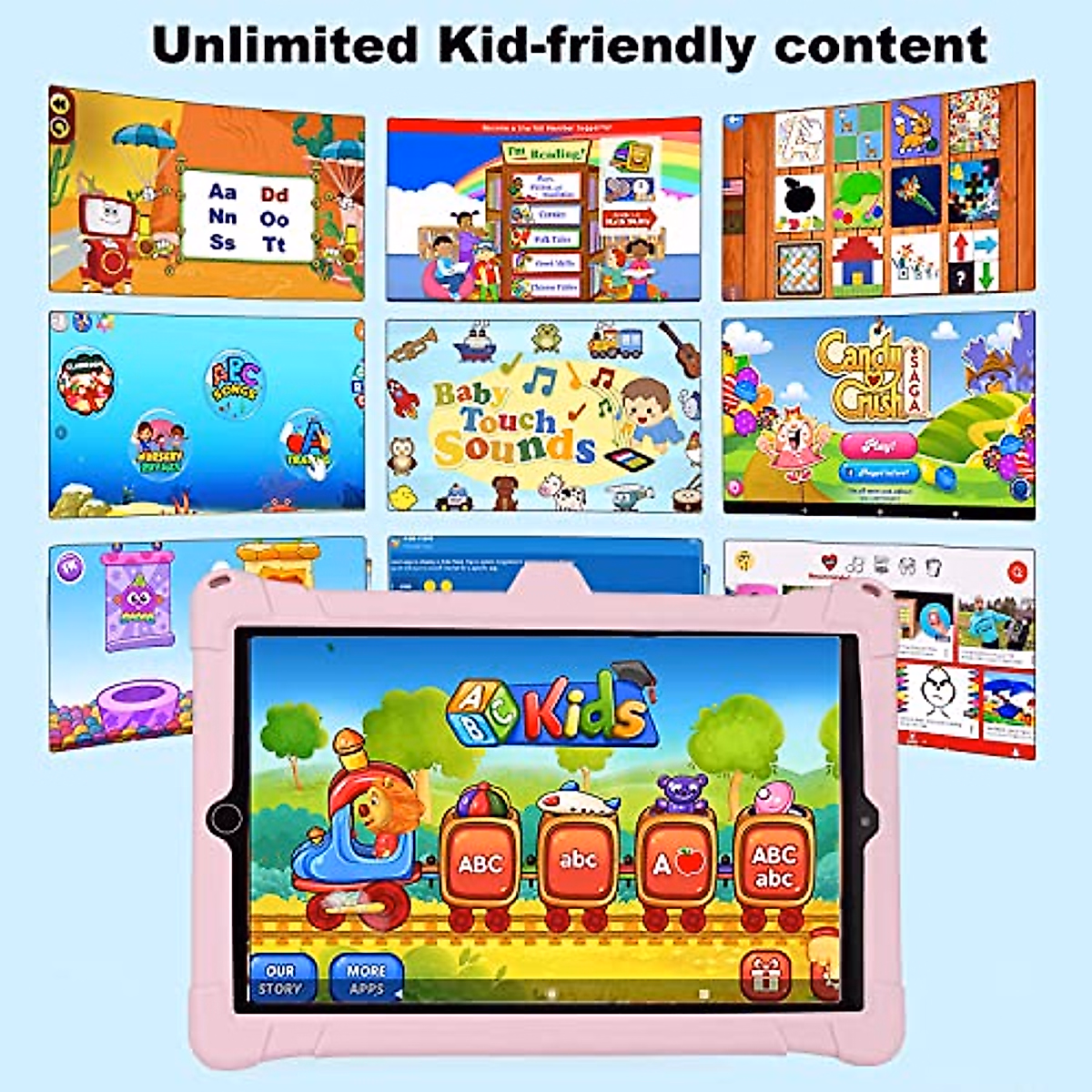 HeavenBird 10 Inch Kids Tablet, 10.1" Display, 6000mAh, Android 10.0 2GB & 32GB Storage, Parental Control Learning Tablet, Stylus & Earphone & Kid-Proof Case Included, Pink