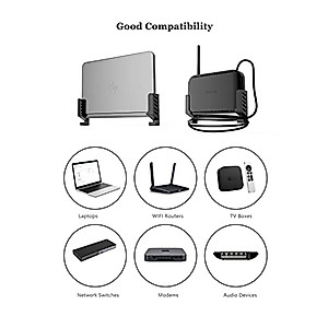 Universal Laptop Wall Mount Holder Cable Box Wall Mount Build-in Cable Management Hook Compatible with Laptops/WIFI Routers/Macbooks/TV boxes/Network Switches/Modems/Audio Devices and More(Black)