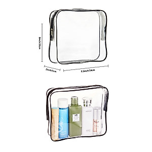 NATURAL STYLE 3 Pieces Clear Makeup Cosmetic Bags for Travel, TSA Approved Clear Toiletry Bag Set with Zipper, Waterproof Transparent PVC Packing Cubes Organizer Storage Bag (Black)