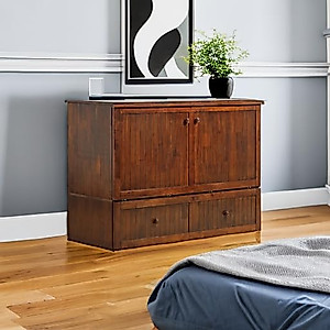 Murphybedz Tuscany Murphy Cabinet Chest Bed with Charging Station 6 Inch, Queen (Tobacco)