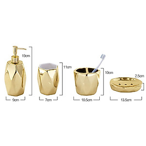 WYZQQ Luxury Gold Ceramic Bathroom Accessory Set, Bathroom Decor Including Soap Dispenser, Toothbrush Holder, Cup, Soap Dish, Tray - Creative Home Gift