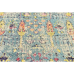 Unique Loom Monterey Collection Vintage Bohemian Inspired with Distressed Tribal Design Area Rug, Round 8' 0" x 8' 0", Blue/Yellow