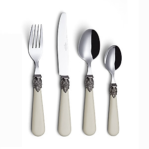 Annova Flatware 24 Pieces Set/Stainless Steel Vintage Silverware/Cutlery Set, Ivory Color, Dinner Knife/Dinner Fork/Dinner Spoon/Dessert Spoon, Mirror Polished, Service for 6 - Cream/Ivory Vintage