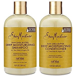 Shea Moisture Raw Shea Butter Shampoo and Conditioner Set, Deep Moisturizing with Sea Kelp & Argan Oil, Sulfate Free & Silicone Free, Curly Hair Products, Family Size, 13 Fl Oz (Pack of 2)
