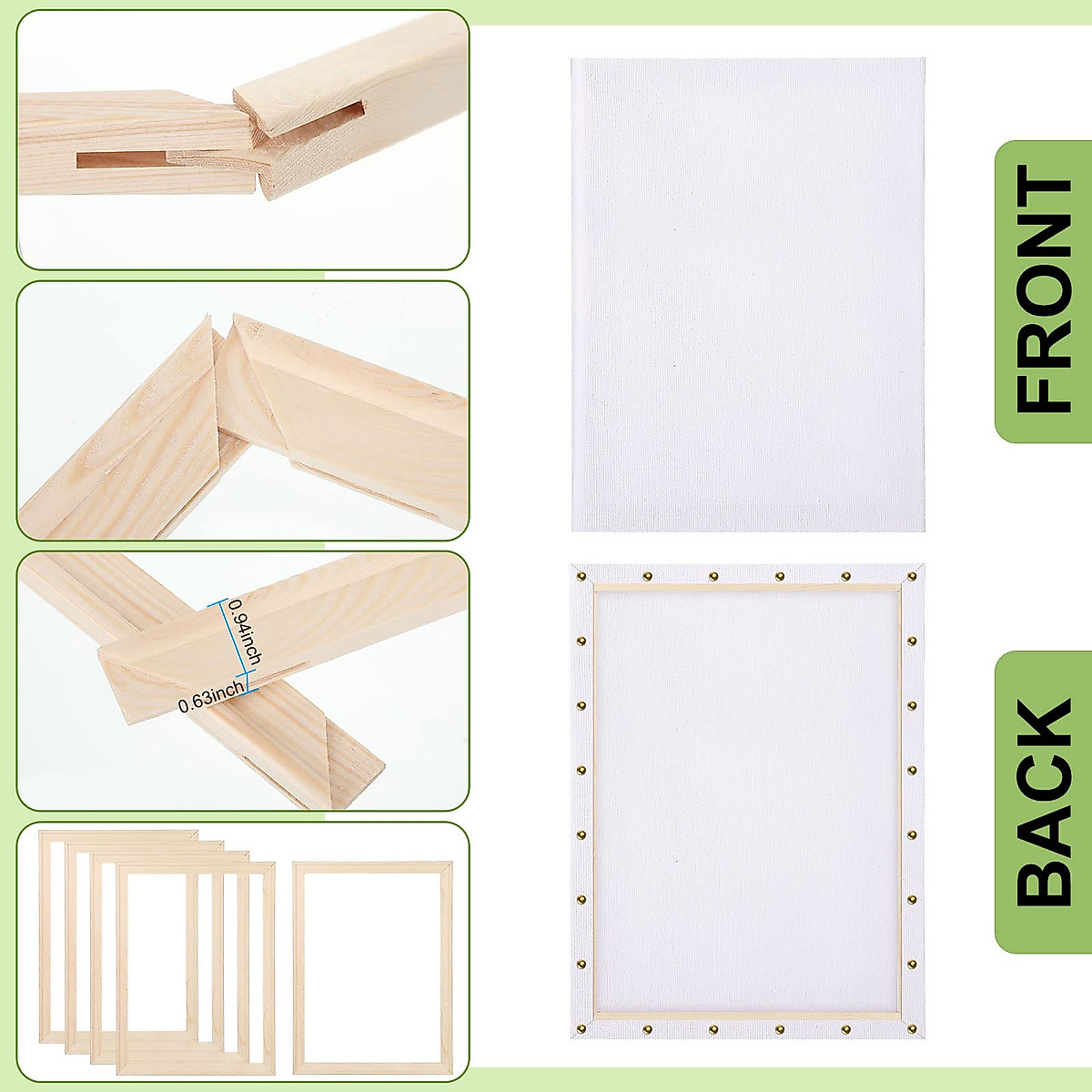 Qunclay 17 Pcs Canvas Stretcher Bars Canvas Frame with Accessories DIY Canvas Stretcher Bars Wooden Canvas Stretcher Arts Stretching Canvas Kit for Painting Photo Posters Supplies (12 x 16 Inch)