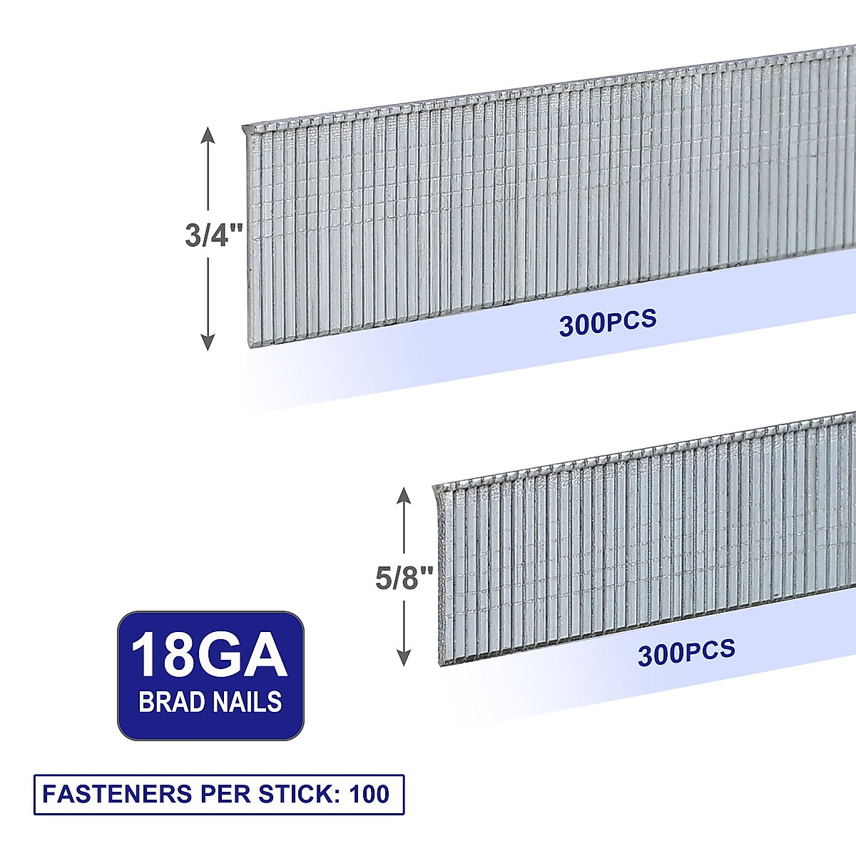 HW HAMWOO 18 Gauge 1800PCS,1/4" Narrow Crown Staples (1/2"- 400; 3/4"- 400; 1"- 400) and Brad Nails (5/8"-300,3/4"-300), Suitable for Most Brand of 18 Gauge Stapler