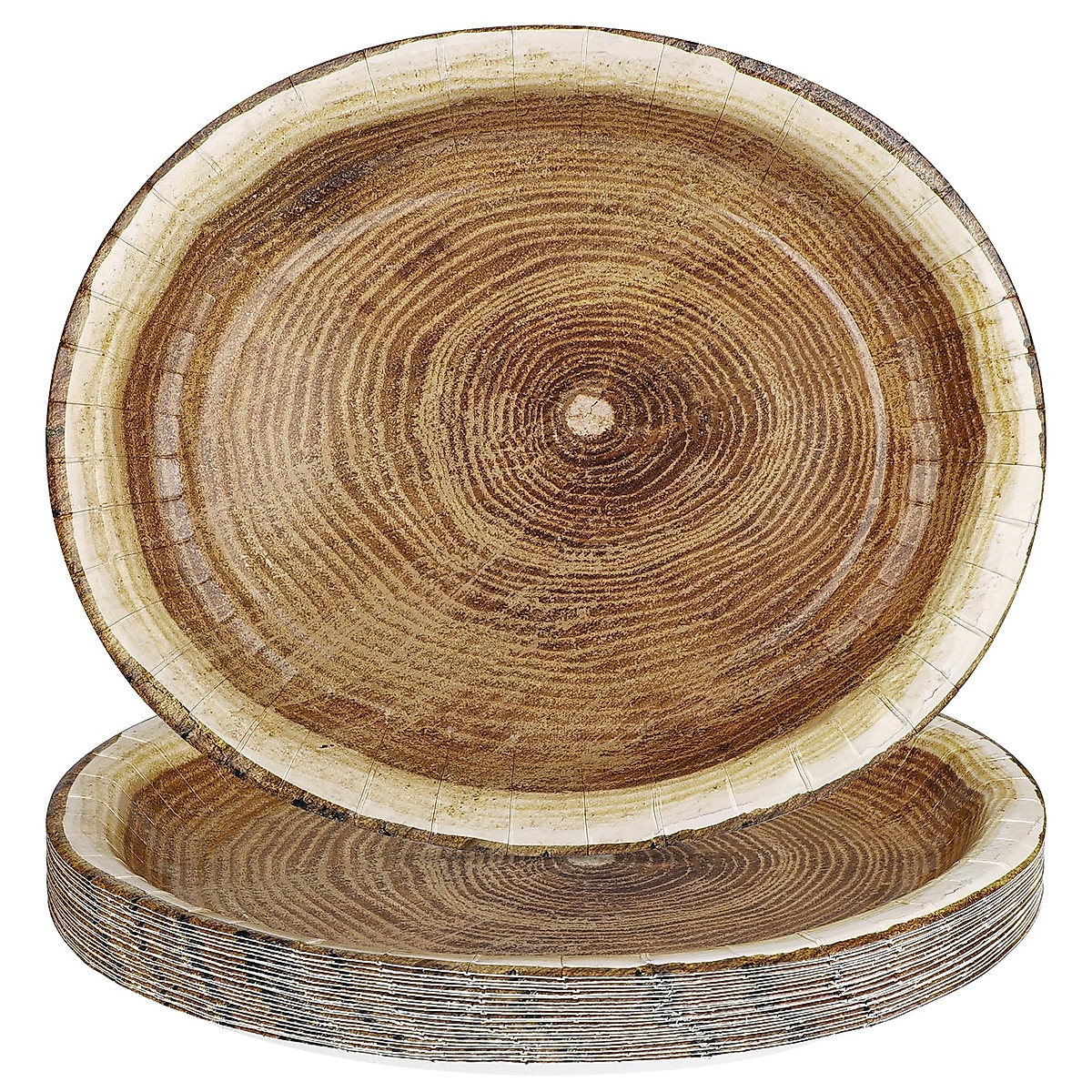 TWOWYHI 50PCS Wood Grain Paper Plates10 x12 Oval Disposable Plates Large Party Paper Plates for Birthday Rustic Party Supplies Dinnerware Plates Garden Farmhouse Plate Tableware Decor