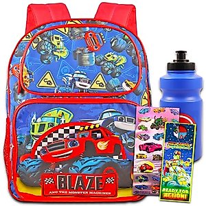 Blaze and the Monster Machines Backpack Set - Bundle with 16” Blaze Backpack, Water Bottle, Stickers, More | Blaze School Supplies