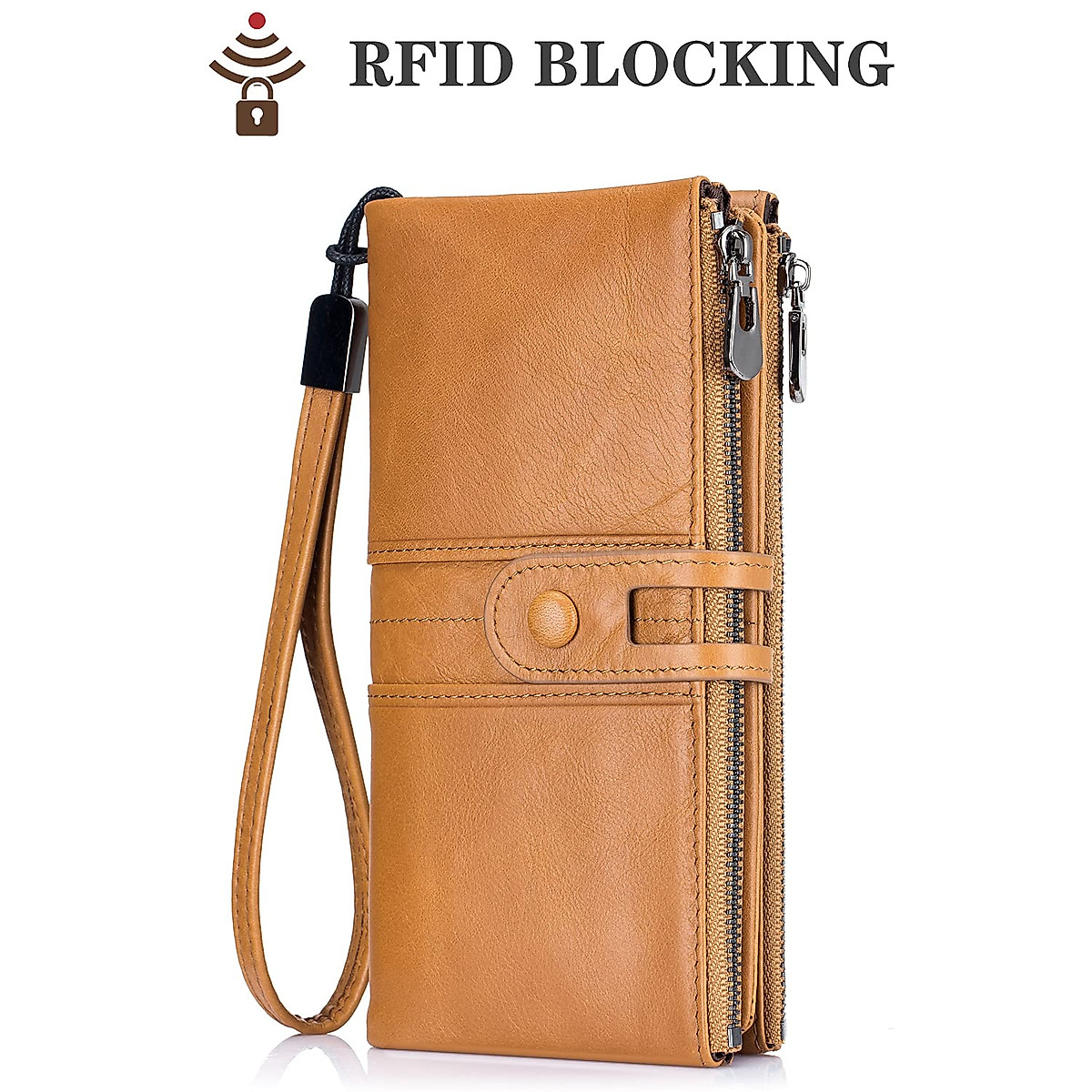 Roulens Wallet for Women Large Capacity Genuine Leather Bifold RFID Blocking Card Holder Clutch Travel Purse Wristlet