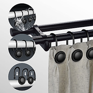 Shower Curtain Hooks Set of 12, Rust Proof Black Shower Curtain Hooks for Bathroom