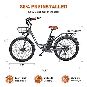 Viribus Electric Bike for Adults, 26" ebike with 500W Motor Shimano 7 Speed Shifter Pedal Assist Front Suspension for Men Women Seniors, 20mph Long Range Moped Electric Bicycle with 48V Battery, Black