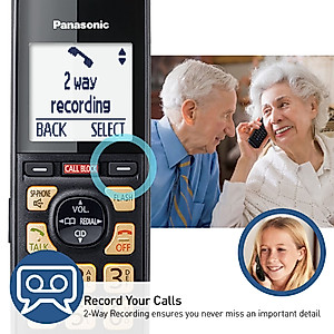 Panasonic Cordless Phone with Advanced Call Block, One-Ring Scam Alert, and 2-Way Recording with Answering Machine, 4 Handsets - KX-TGF944B (Black)