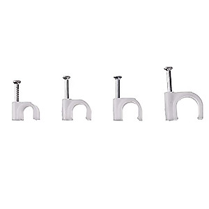 HUAREW 4 Sizes 400 Pcs White Plastic Steel Nail Cable Clips Apply to RG6 RG59 CAT5 CAT6 Ethernet/TV Wire/Telephone/Led Starlight/Print Cable Round Management Cable Wire Clips 6/7/8/10 mm