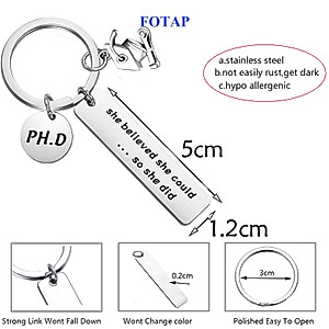 FOTAP PHD Keychain Doctor of Philosophy Jewelry Doctorate Gift PhD Graduation Gift She Believed She Could So She Did Keychain (PHD key)