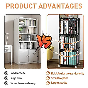 Huhote Rotating Bookcase Black 3 Tiers Metal Bookshelf, 360°Cubic Large Capacity for Small Space with Storage and Creative Multi-Layer Shelves,Magazine&Books for Bedroom Living Room Study and Office