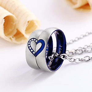 ANAZOZ Personalized Name Rings for Women, Stainless Steel Heart Blue Engravable Rings for Women 6MM Size 8