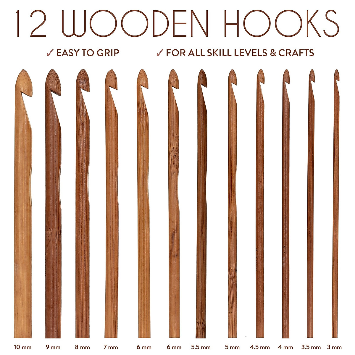 Leather Crochet Bag Backpack - Travel Knitting Bag Project Organizer Totes has Detachable Strap, 12 Wooden Hooks, 12 Skeins of 25g Yarn Storage Pocket & Grommets for Crocheting On the Go