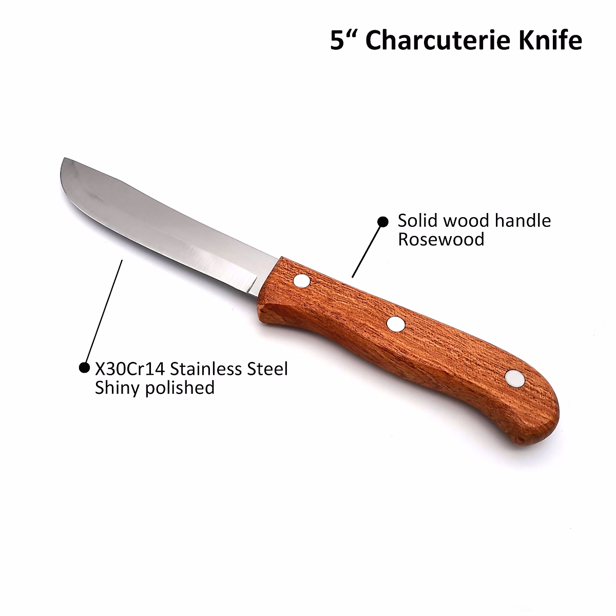 Kitchen Utility Knife 5 Inch - MATTSTONE HILL Charcuterie Knife, Carving Knife, Sausage Knife, Meat Knife, High Carbon Steel, Wood Handle