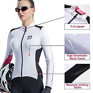 Santic Cycling Jersey Women's Long Sleeve Tops Bike Shirts Bicycle Jacket with Pockets