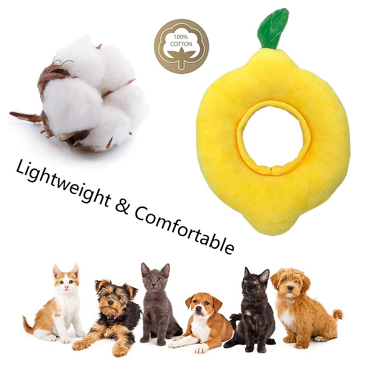 Vehomy Pet Cat Recovery Collar Cat Soft Lemon Neck Cone Adjustable Pet E Collar After Surgery, Wound Healing Protective Cat Elizabethan Collar for Kitten & Puppy