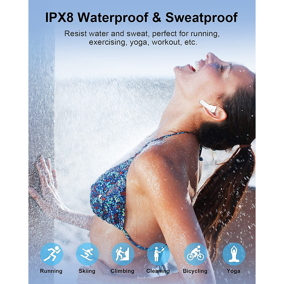 KMOUK True Wireless Earbuds, Qualcomm QCC3040 Bluetooth 5.2 Earbuds, IPX8 Waterproof Earphones, 4-Mic CVC8.0 Call Noise Reduction, 30H Playtime, in-Ear Stereo Headphones with Touch Control, White