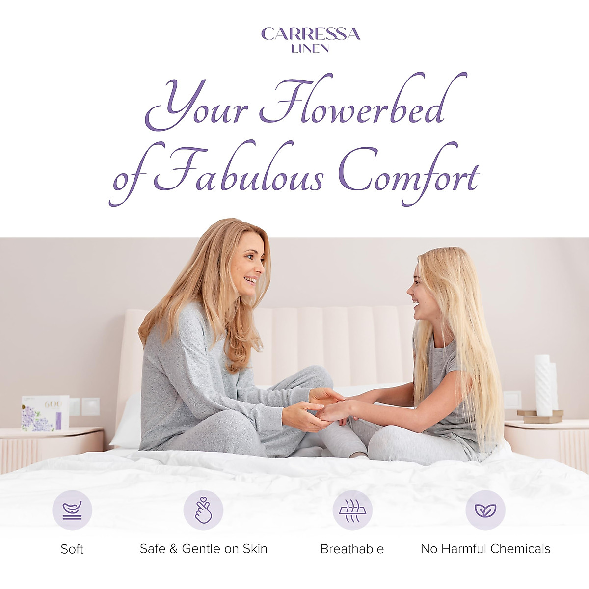 Carressa Linen Luxury Egyptian Cotton 4 PC Queen Size Sheet Set - 600 Thread Count Deep Pocket Fitted and Flat Sheets, Soft, Cooling Extra Long Staple Hotel-Quality Bedding with Sateen Weave - White