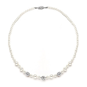 Mariell Pearl Necklace for Brides with Rhinestone Crystal Fireball Accents, 16", Bridal & Wedding Jewelry