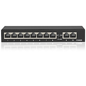 ienRon 10 Port Gigabit Switch, 8 Gigabit Ports + 2 Gigabit Uplink Ports, Unmanaged Ethernet Switch, Internet Switch Network Switch with AI Detection VLAN Mode | Plug and Play| Fanless Metal Design