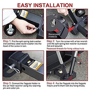 Boslla Hitch Mount Dual Flag Pole Holder Universal for Standard 2 inch Hitch Receivers - Compatible with Jeep, Truck, SUV, RV, Pickup, Camper Trailer, with Anti-Wobble Screw