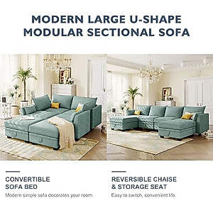 115" Oversized Modular Storage Sectional Sofa Couch Convertible Sleeper Sofabed with SeatStorage ,Linen Upholstered U-Shaped Symmetrical 6 Seaters Sofa & Couch for Home Office Apartment Living Room