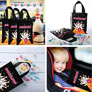 Kajaia 24 Pcs Bowling Party Favor Bags Bowling Goodie Bags Reusable Non Woven Bowling Gift Bags with Handles Bowling Party Decor Bowling Birthday Party Supplies(Cute Style)