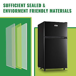 WANAI Mini Fridge with Freezer Two Doors Small Refrigerator with 7 Setting Adjustable Thermostat Crisper Drawer & Removable Shelves Extra Drink Space Low Noise Freezer-on-Top Refrigerator, Black