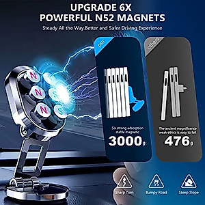 2 Pack Alloy Folding Magnetic Car Phone Holder,360° Rotation Magnetic Cell Phone Holder for Car [Super Strong Magnet] Bracket Magnetic Dashboard Phone Car Mount for All Smartphone (Silver+Black)