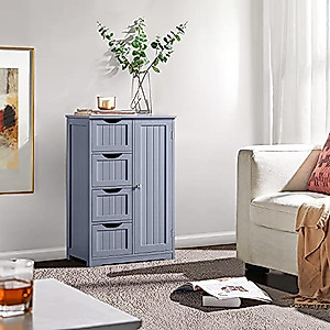 Yaheetech Bathroom Floor Cabinet, Freestanding Storage Oragnizer Unit Kitchen Cupboard W/ 4 Drawers & Adjustable Shelves, Using for Living Room/Kitchen/Bathroom, Gray