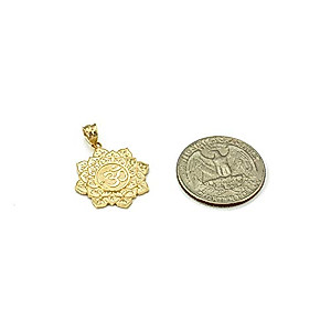 LA BLINGZ 10K Yellow Gold Om Lotus Mandala Charm Pendant