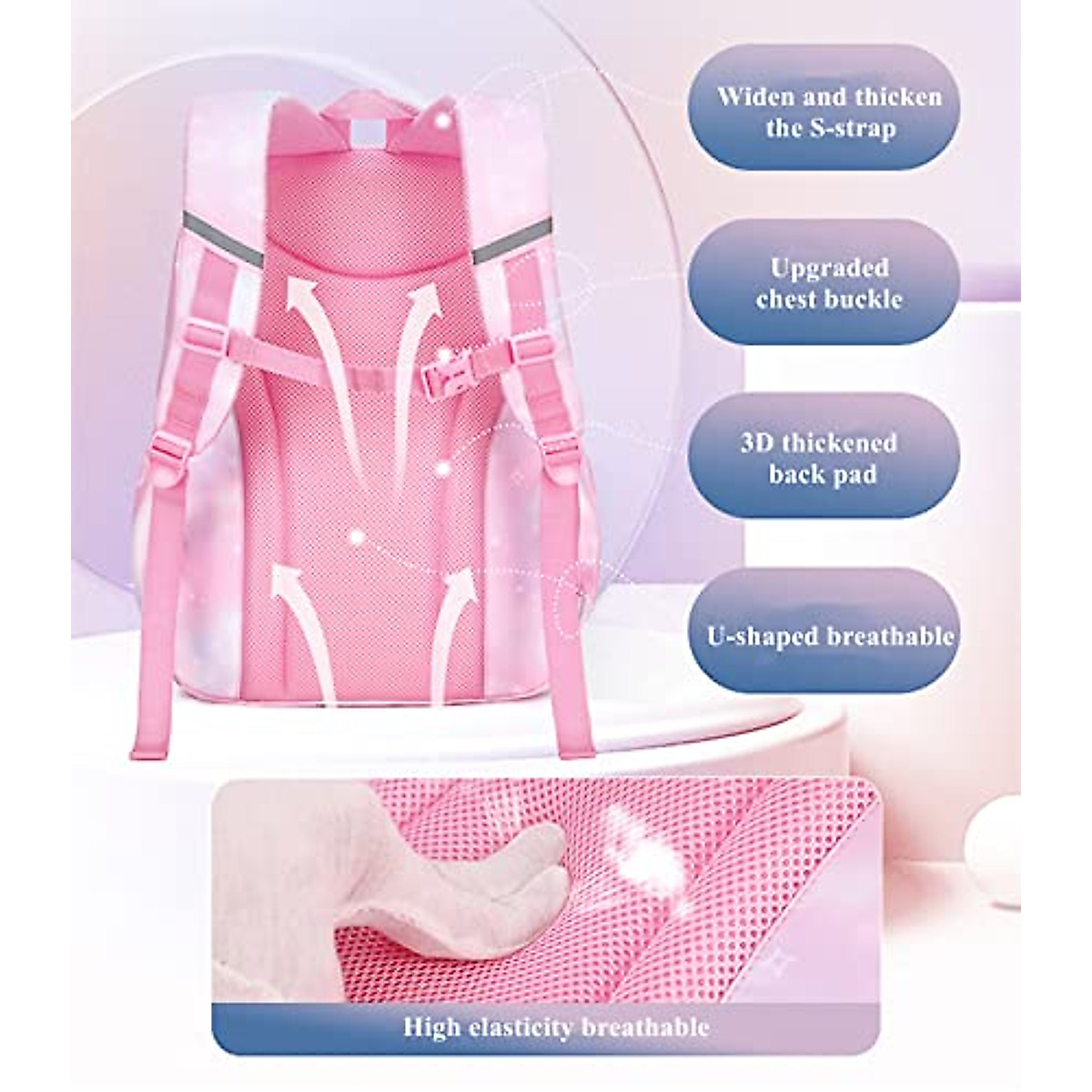 Girls backpack,Kids Backpack for Girl,Cute Elementary Bookbag Waterproof Large Capacity School Bag Backpacks for Girls (Pink)