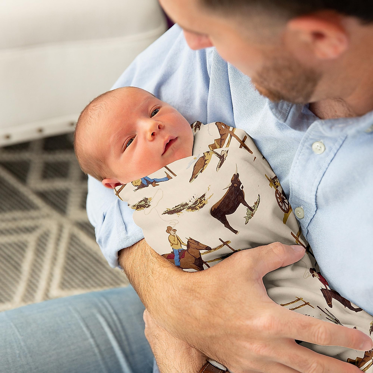 Sweet Jojo Designs Wild West Cowboy Baby Boy Swaddle Blanket Jersey Stretch Knit for Newborn or Infant Receiving Security - Red, Blue, Tan Western Southern Country Horse