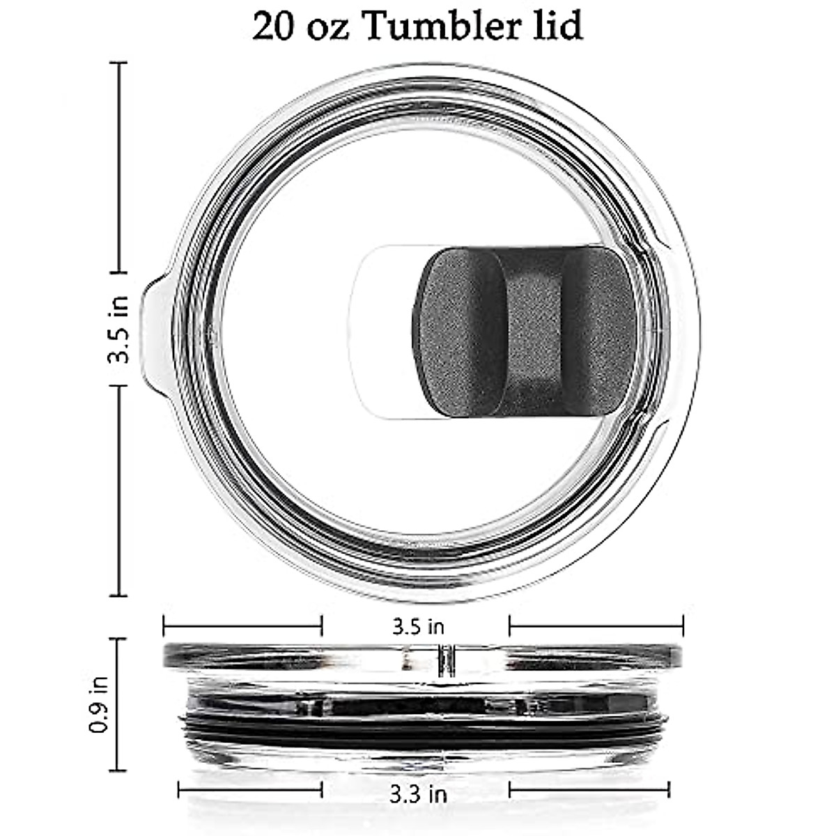 20 oz Magnetic Lid for Tumbler - Compatible with YETI Rambler, Ozark Trail, Old Style Rtic and More, Magnetic Slider Switch Spill Proof Tumbler Cover (20Oz Pack of 2 Black)