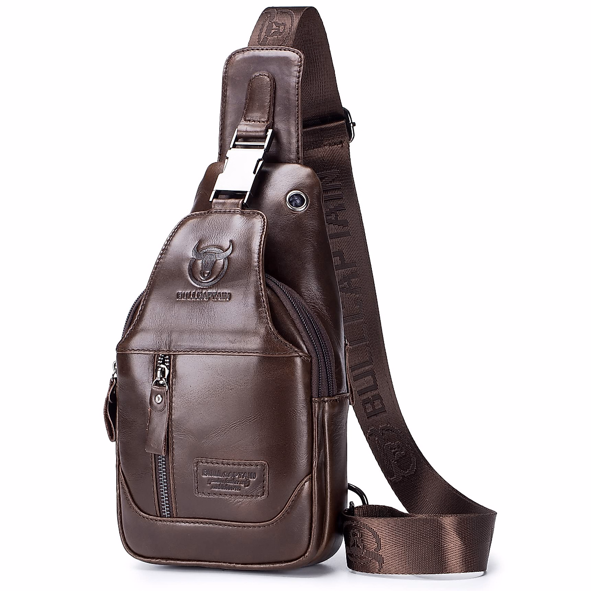 BULLCAPTAIN Sling Bag Genuine Leather Crossbody Backpack Outdoor Travel Chest Bag Daypack (Brown)